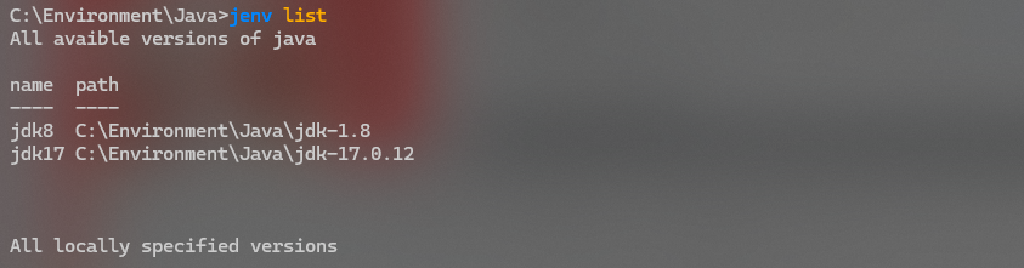 Win11使用JEnv管理多版本jdk